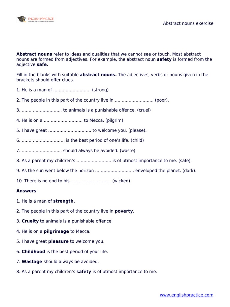 Abstract Nouns Exercise