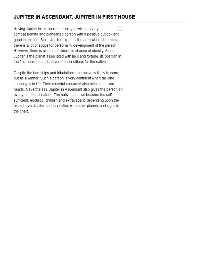 Jupiter in Ascendant - Jupiter in First House | PDF