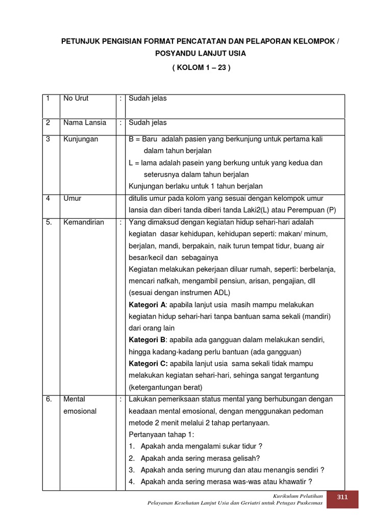 Petunjuk Pengisian Laporan Lansia PDF | PDF