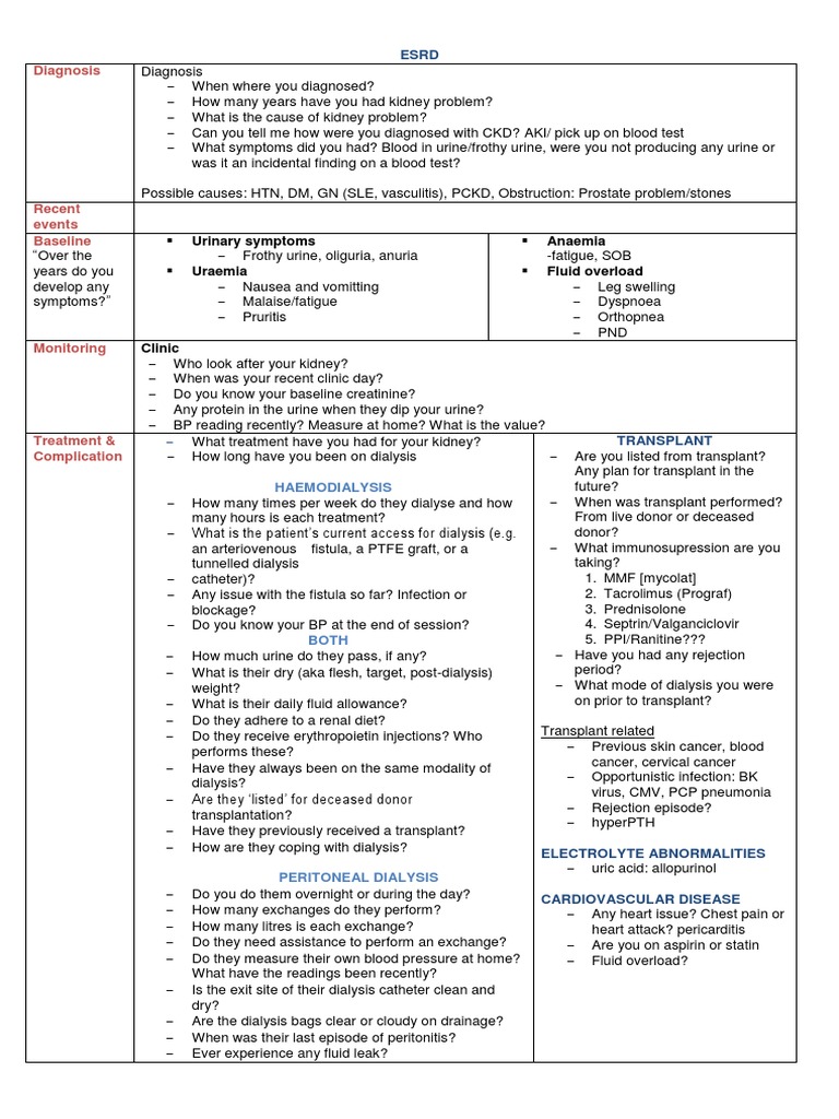 CKD History Taking | PDF | Chronic Kidney Disease | Dialysis