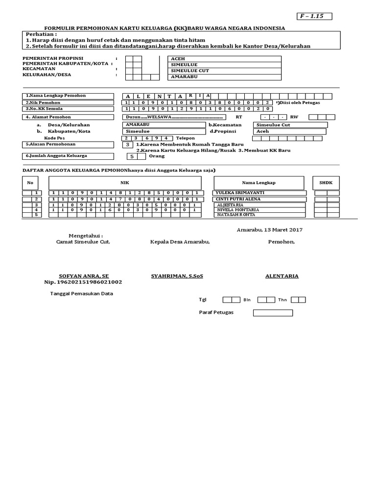 Formulir Permohonan KK | PDF