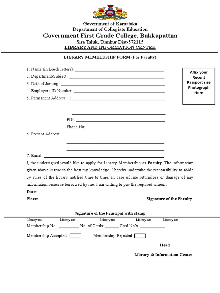 Library Membership Form For Faculty | PDF | Libraries | Government And ...