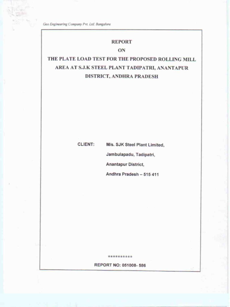 Plate Load Test Report for Rolling Mill | PDF