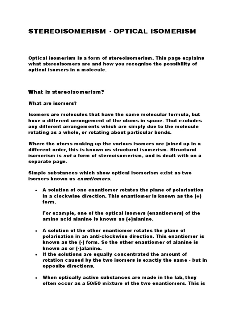 Optical Isomers Alanine