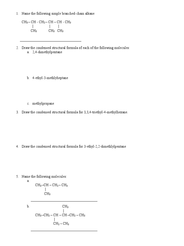 Alkane Worksheet | PDF