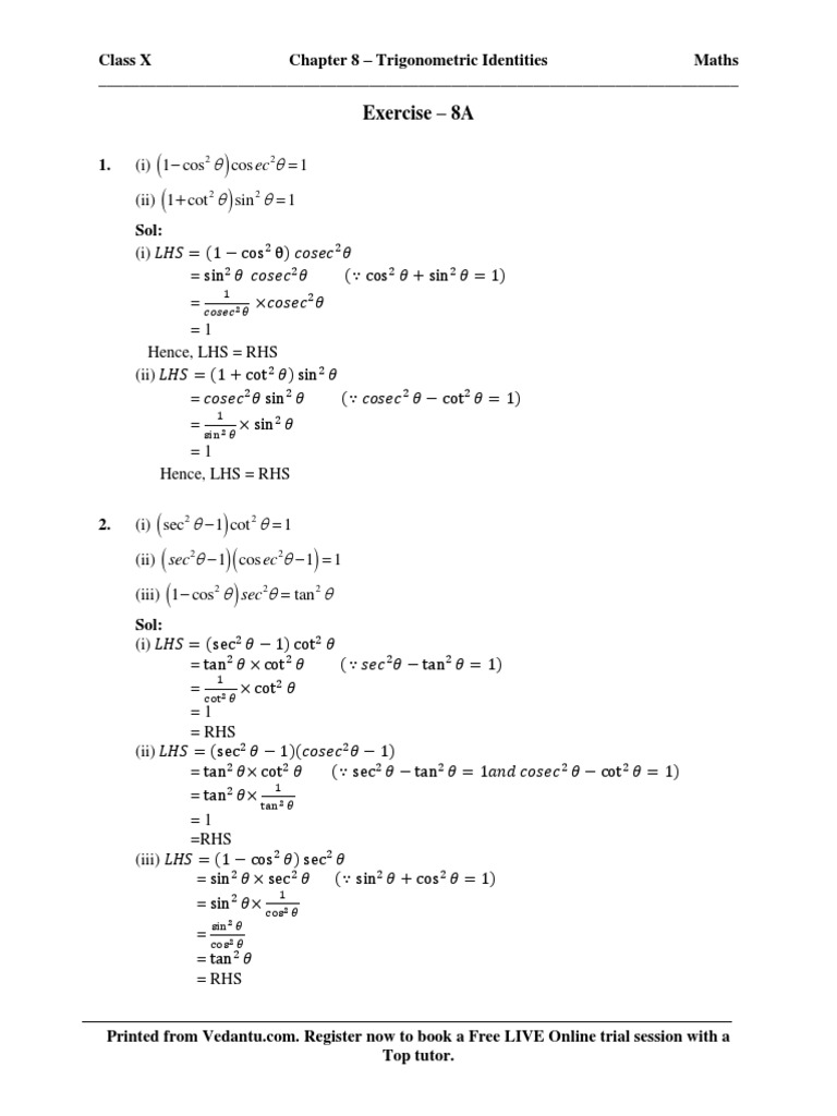Chapter 8 - Trigonometric Identities PDF | PDF | Trigonometric ...