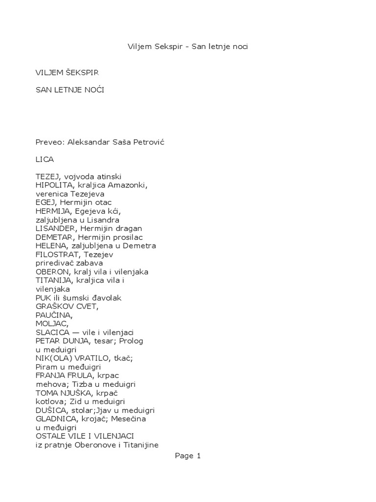 San Letnje Noci - Sekspir PDF | PDF