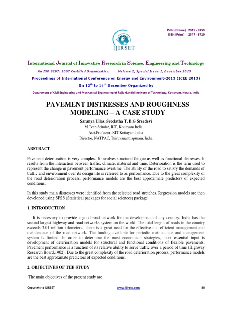 Pavement Distresses and Roughness Modeling - A Case Study: I J I R S E ...