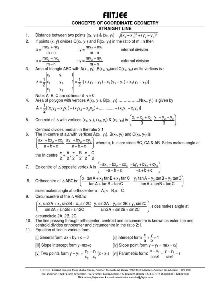 Coordinate Geometry Formulas Overview | PDF | Ellipse | Circle