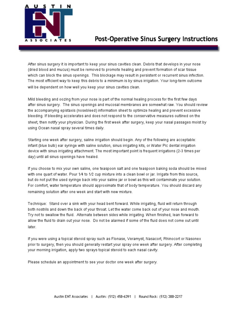 ENT Post-Op Sinus | PDF | Human Nose | Medical Specialties