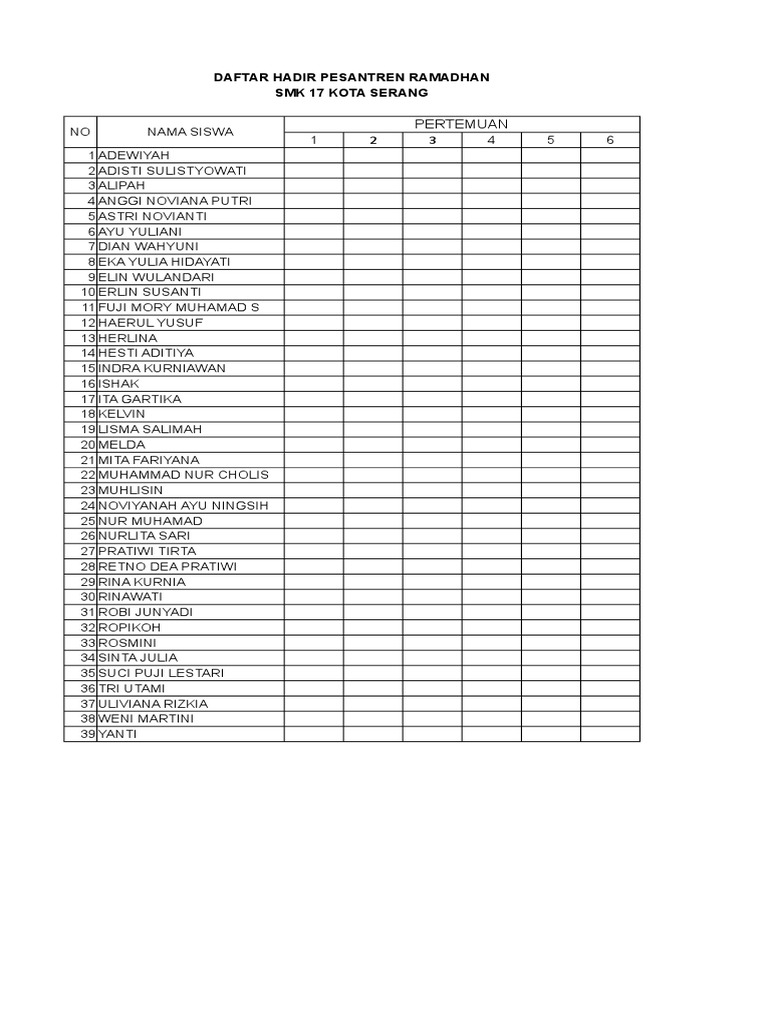 Absen Pesantren Ramadhan | PDF