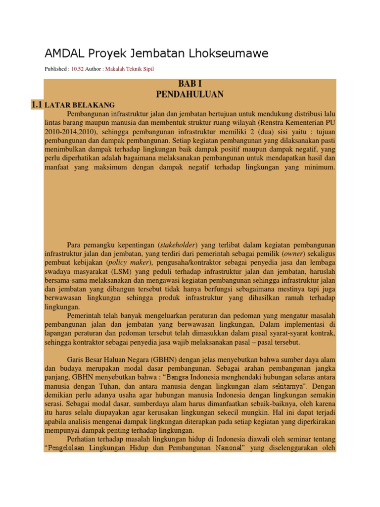 AMDAL Proyek Jembatan Lhokseumawe | PDF
