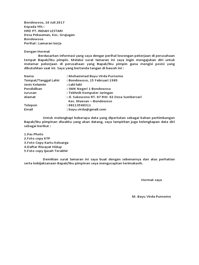 Contoh Surat Lamaran | PDF