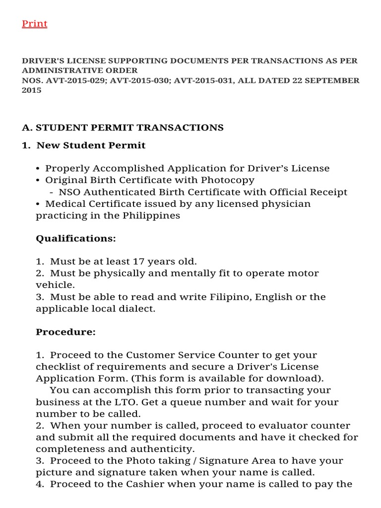 License & Permit Issuance Requirements (LTO) | PDF | Driver's License ...