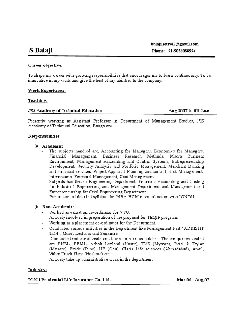 Resume Balaji | PDF | Bangalore | Banks