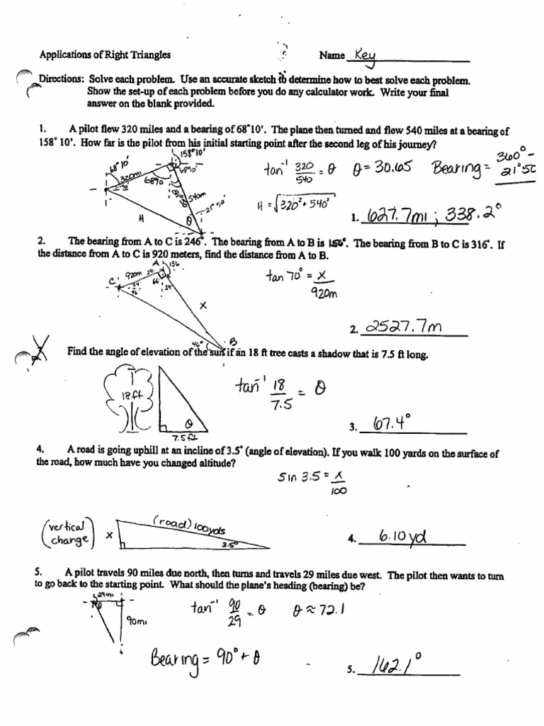 Right Triangle Trig Answer Key | PDF