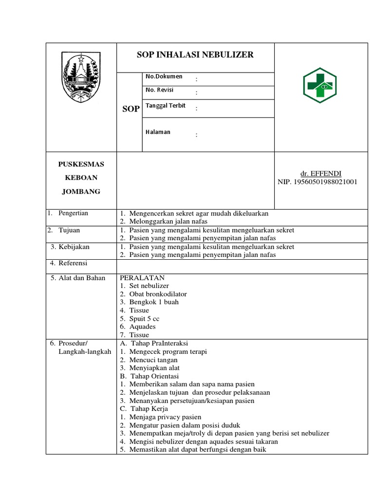 Sop Inhalasi Nebulizer | PDF