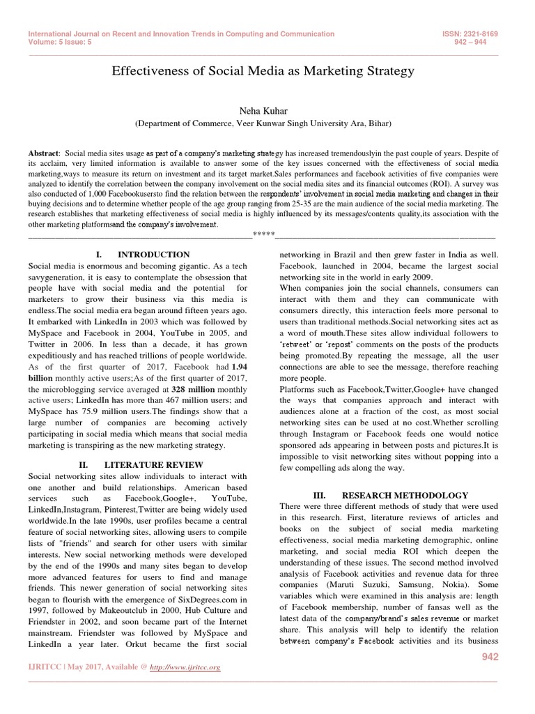 Effectiveness of Social Media As Marketing Strategy | PDF | Social ...