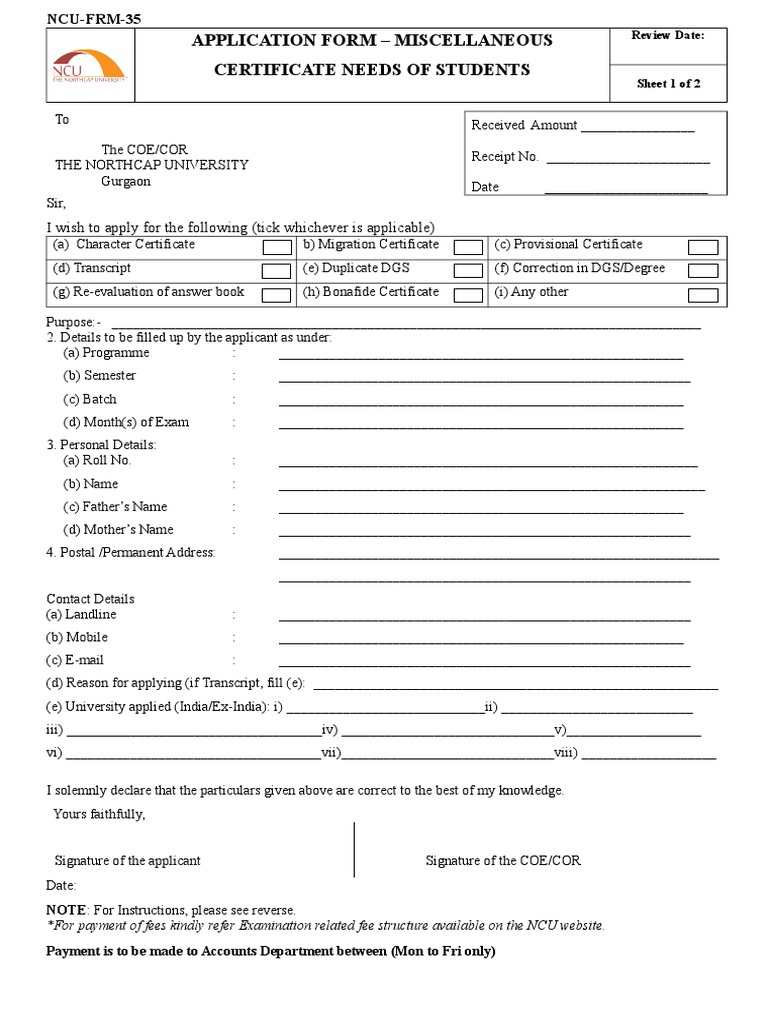 35-Application Form - Miscellaneous Certificate Needs of Students | PDF ...
