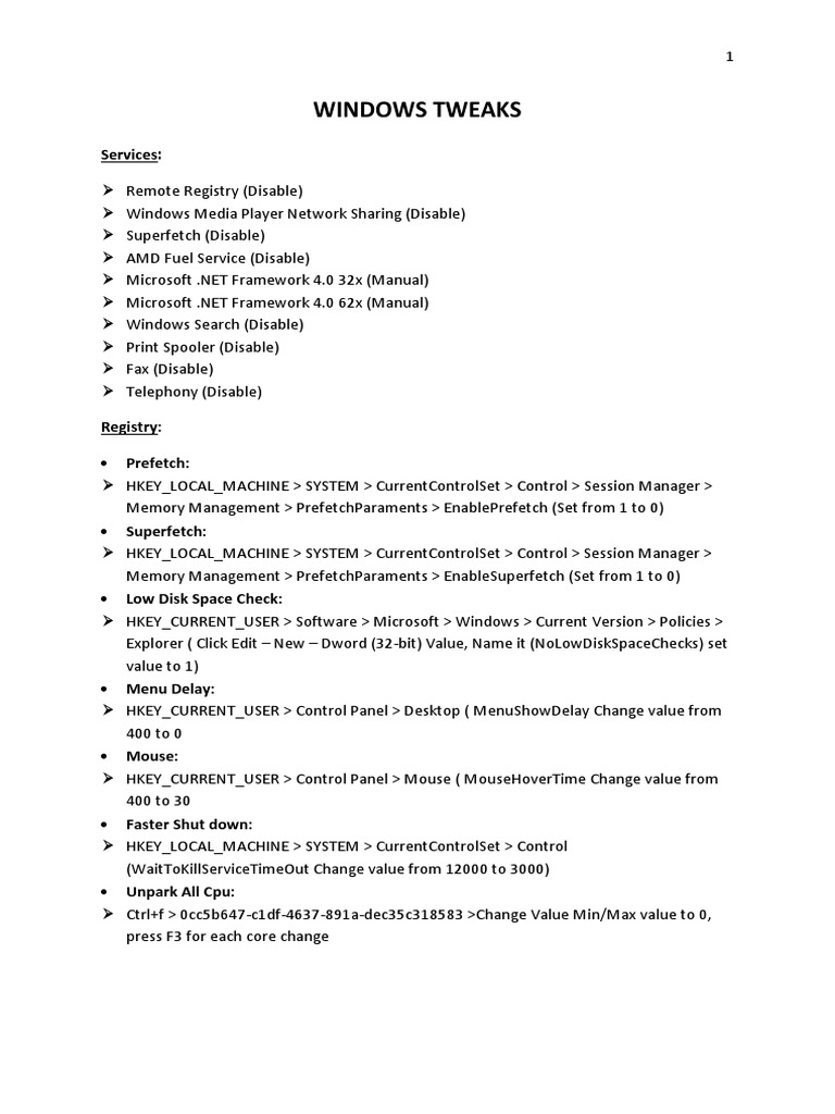 Optimize Windows Performance Tweaks | PDF | Booting | Microsoft Windows