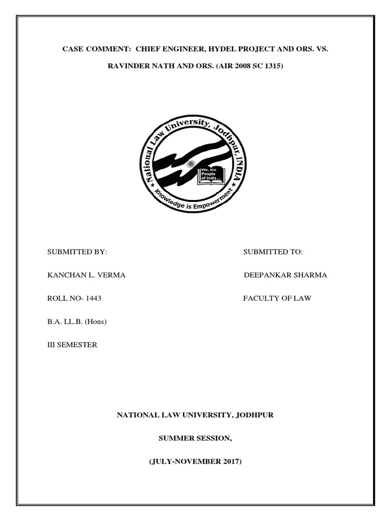 Case Comment: Chief Engineer, Hydel Project and Ors. vs. Ravinder Nath ...