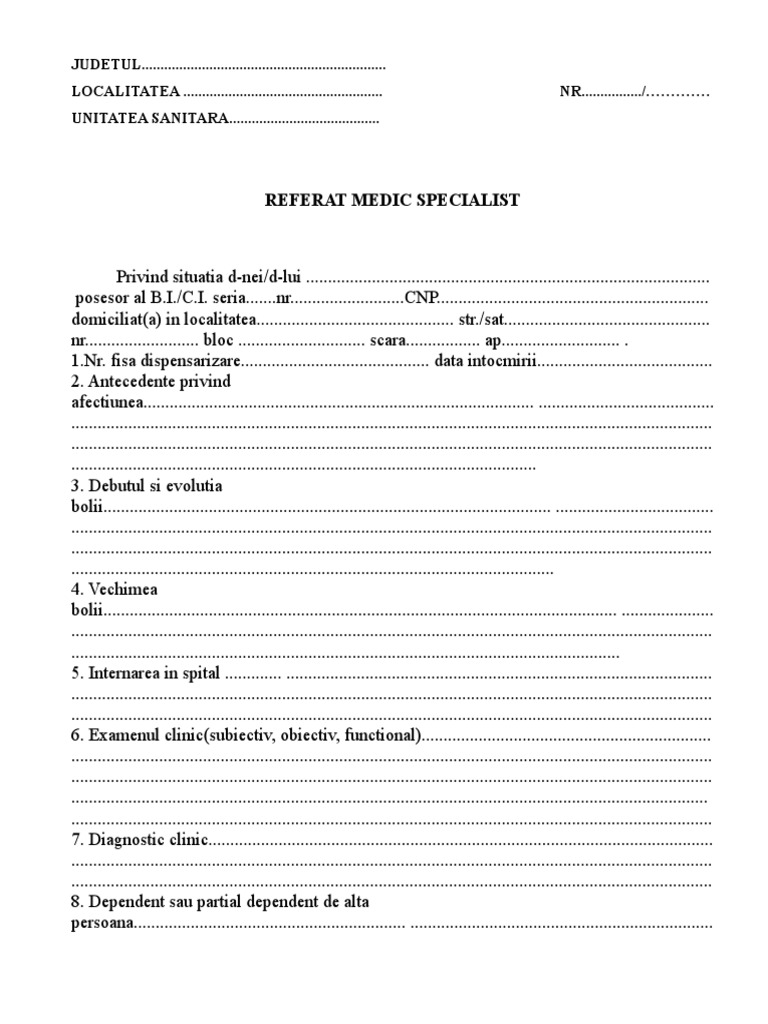 Referat Medical pentru Comisia de Expertiză | PDF
