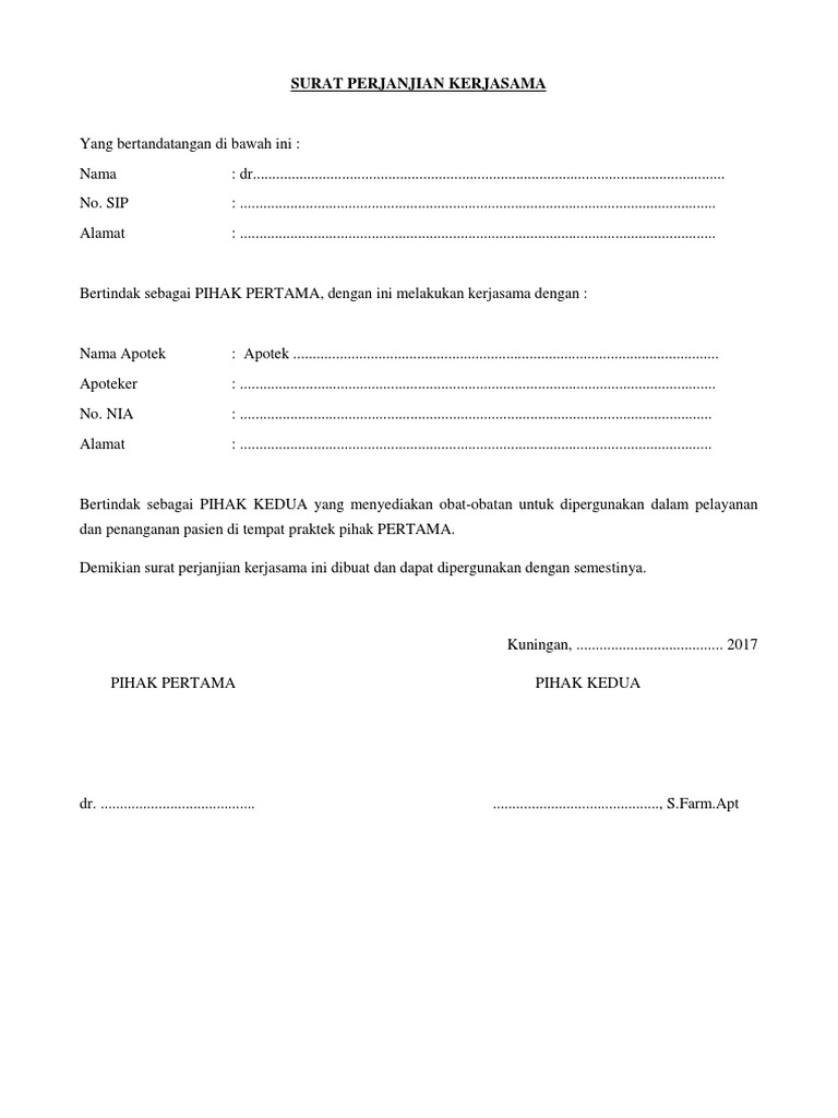 Surat Perjanjian Kerjasama Jejaring Apotek Idi Pdf