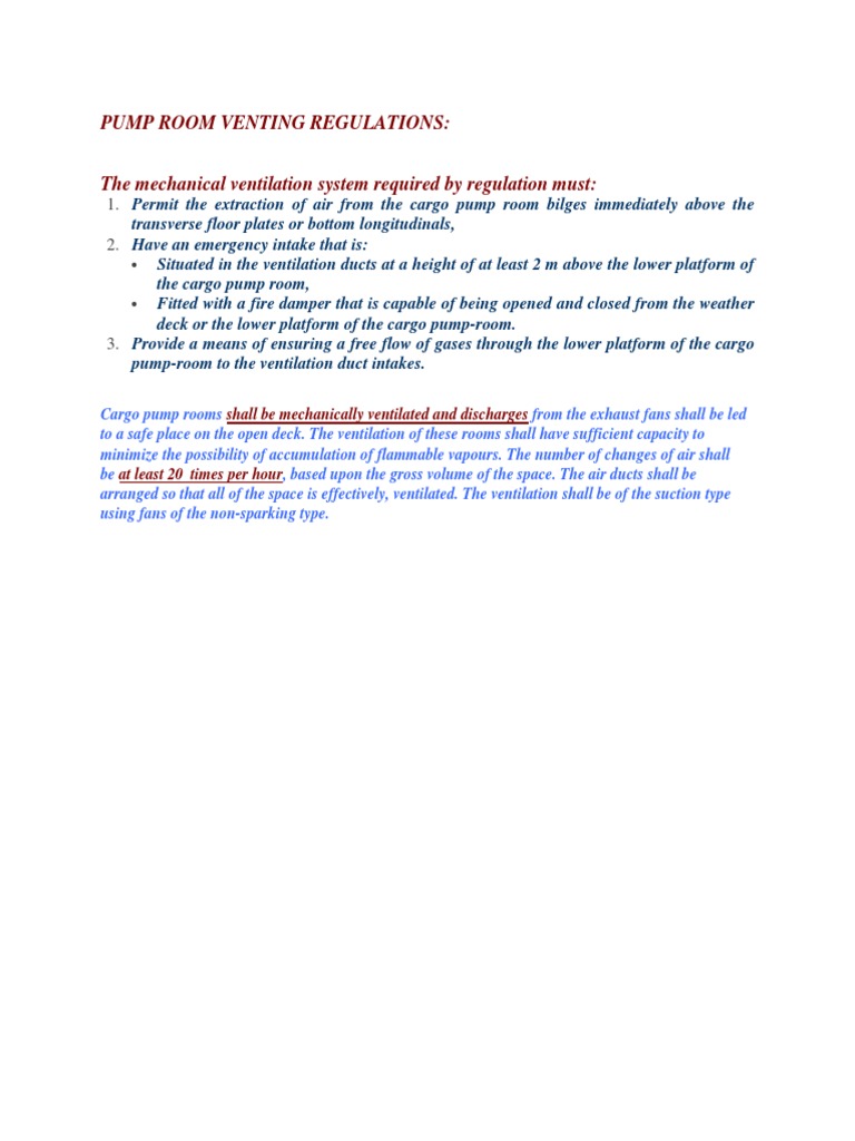 Pump Room Ventilation Regulations | PDF