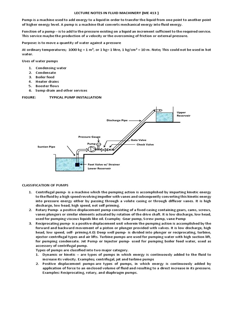 Lecture Notes in Fluid Machinery | PDF | Pump | Phases Of Matter
