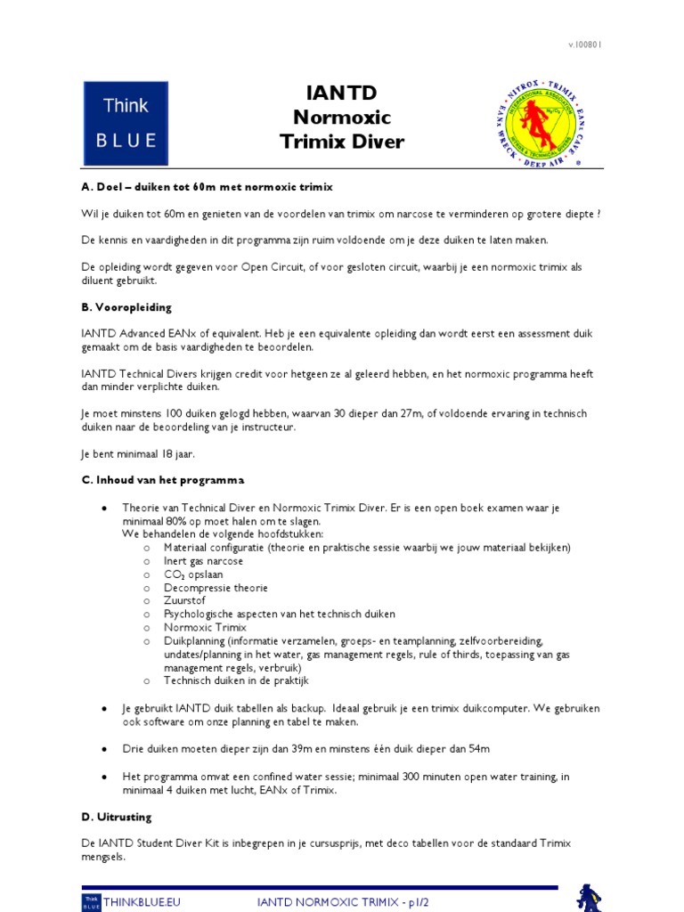Info IANTD Normoxic Trimix Diver | PDF