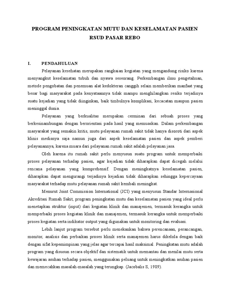 Contoh Program Peningkatan Mutu Klinis Dan Keselamatan Pasien | PDF ...