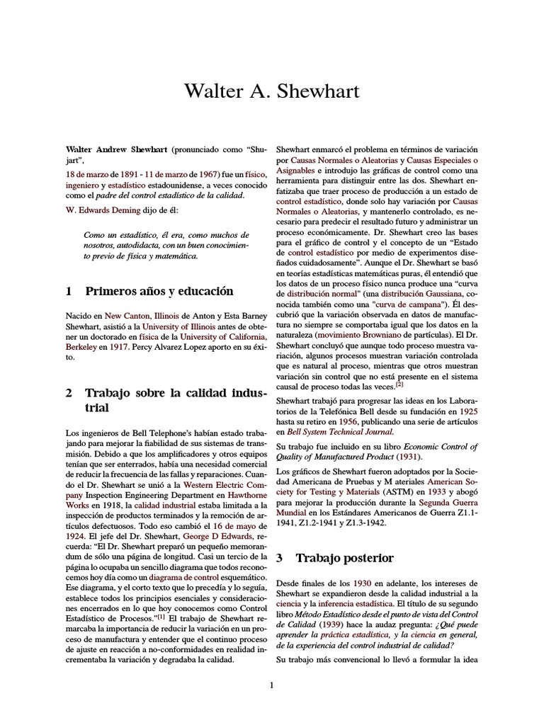 Walter Shewhart: Pionero del Control de Calidad | PDF | Epistemología ...