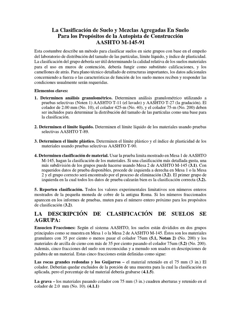 Clasificación de Suelos AASHTO M-145 | PDF | Suelo | Arcilla