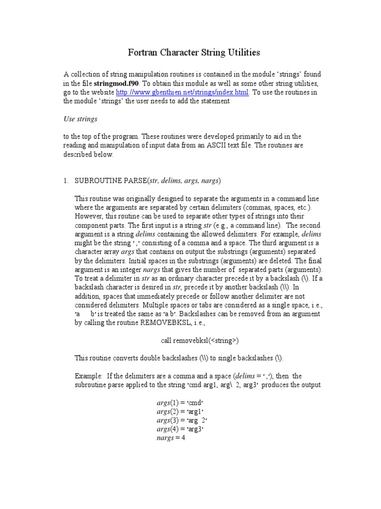 Fortran Character String Utilities: Use Strings | PDF | Parameter (Computer Programming ...