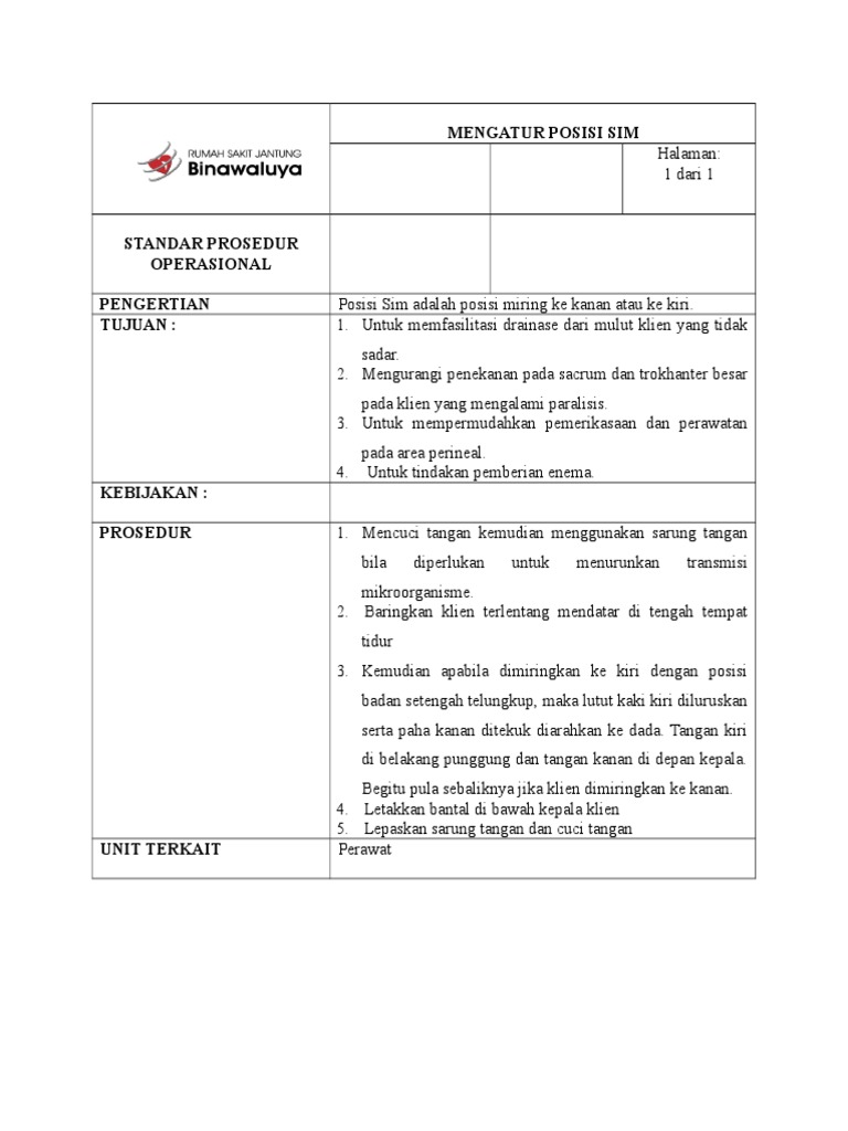 SOP Mengatur Posisi Sim | PDF