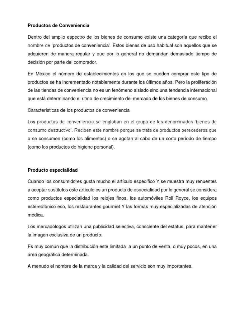 Productos de Conveniencia | PDF | Producto (Negocio) | Los consumidores
