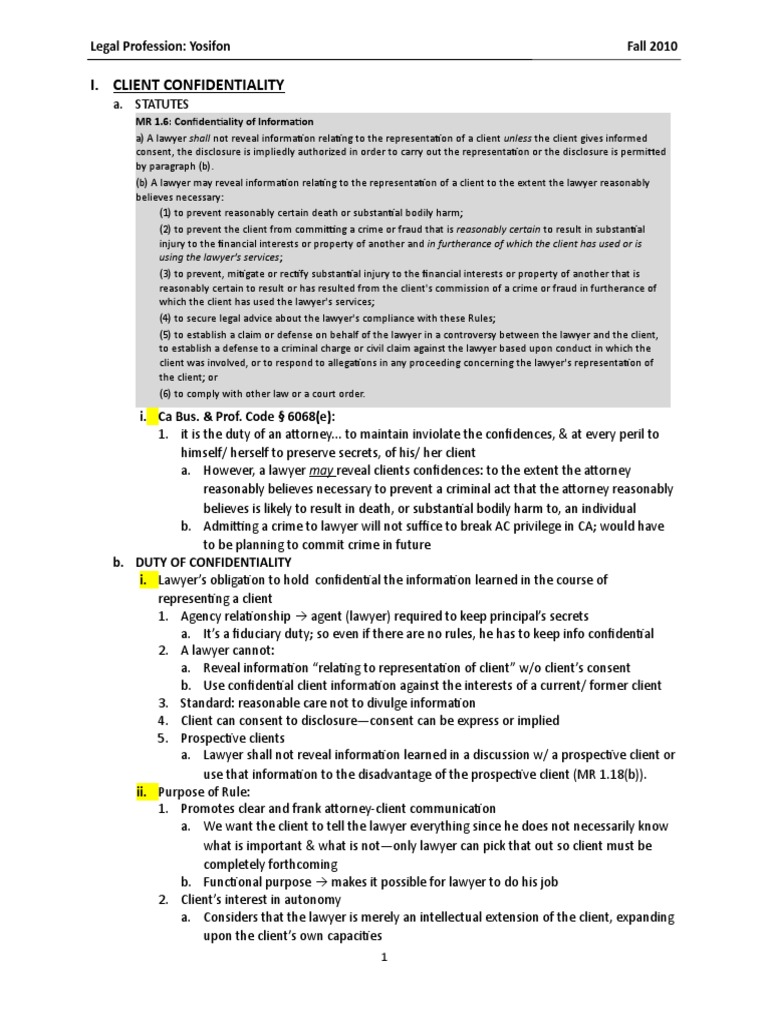 Legal Pro Outline | PDF | Confidentiality | Law Of Agency