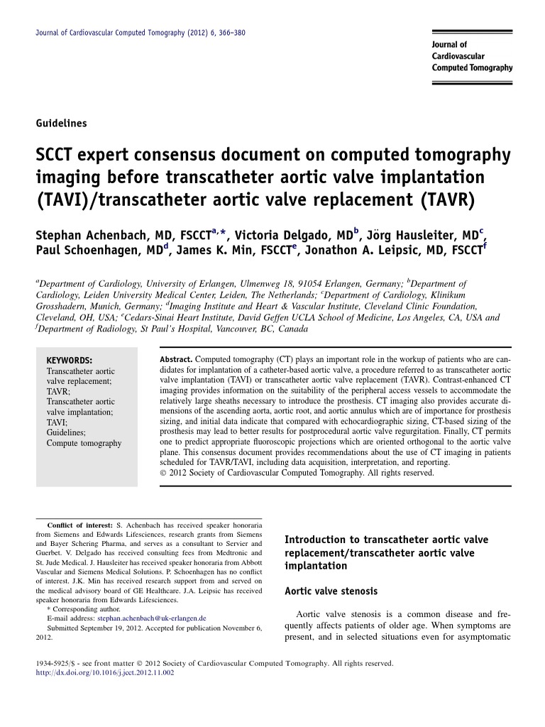 Guidelines TAVI TAVR | Download Free PDF | Aorta | Ct Scan