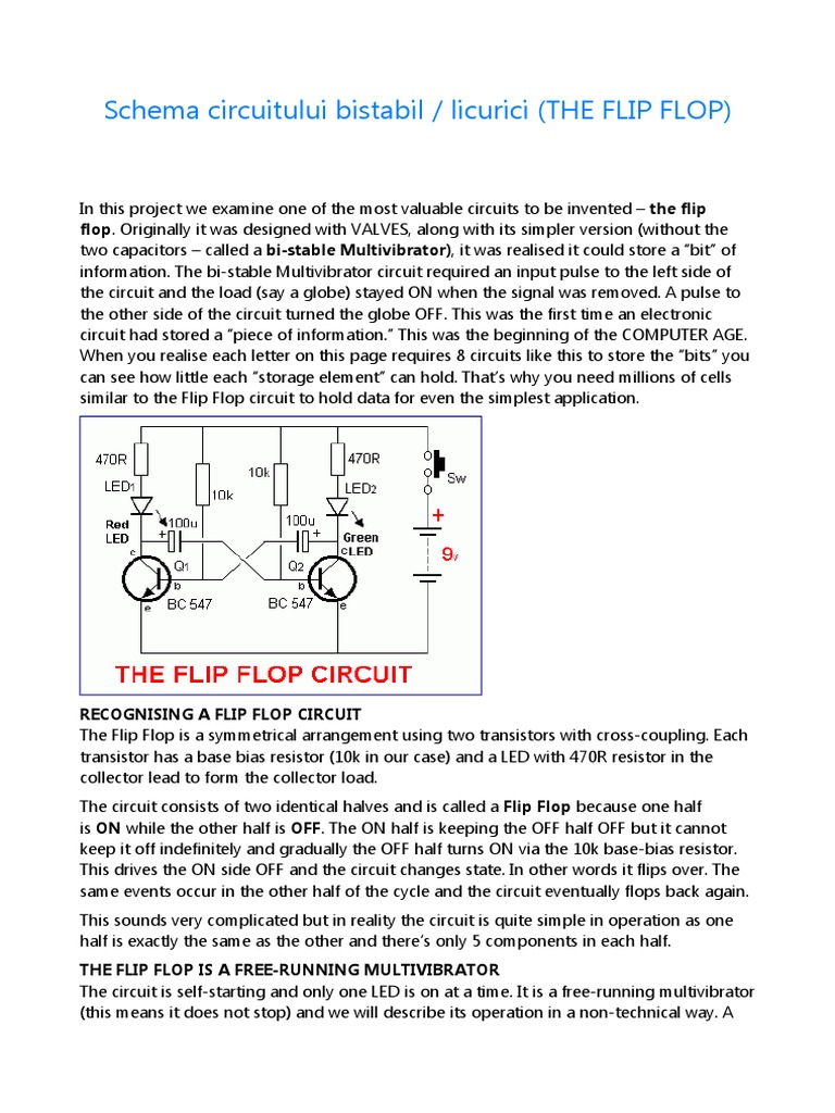 Schema Circuitului Bistabil Licurici (THE FLIP FLOP) .Odt | PDF ...