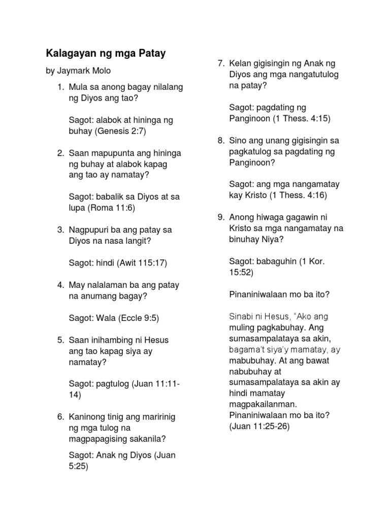5 Kalagayan NG Mga Patay | PDF