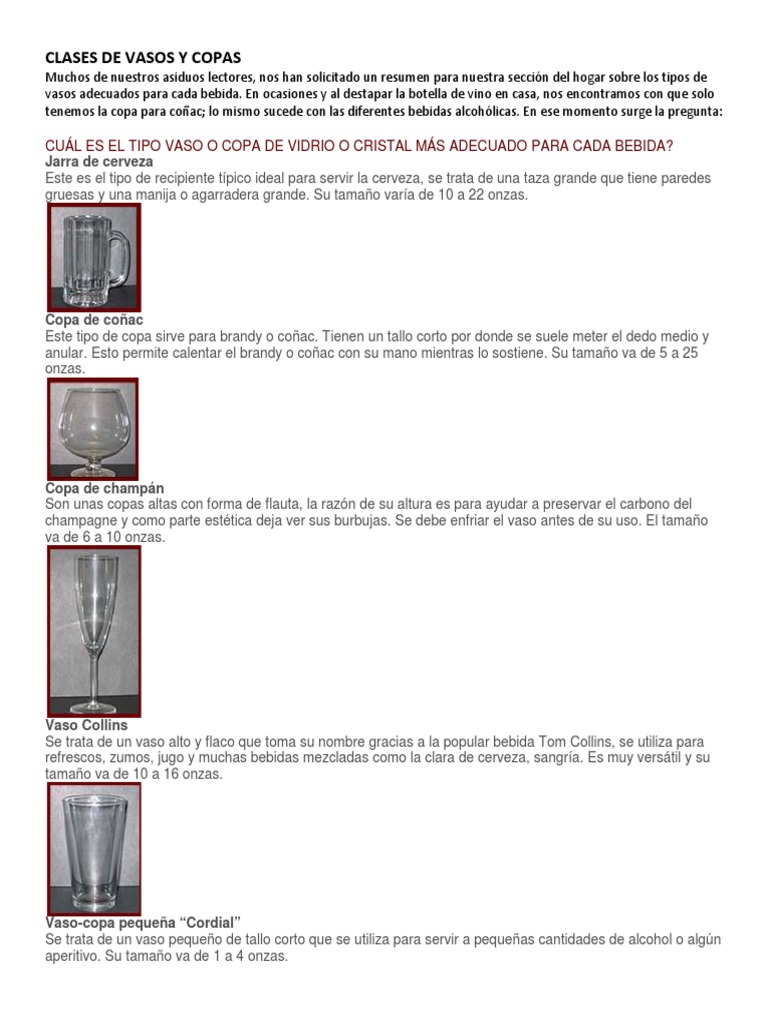 Clases de Vasos y Copas | PDF | Cuchara | Cocinando
