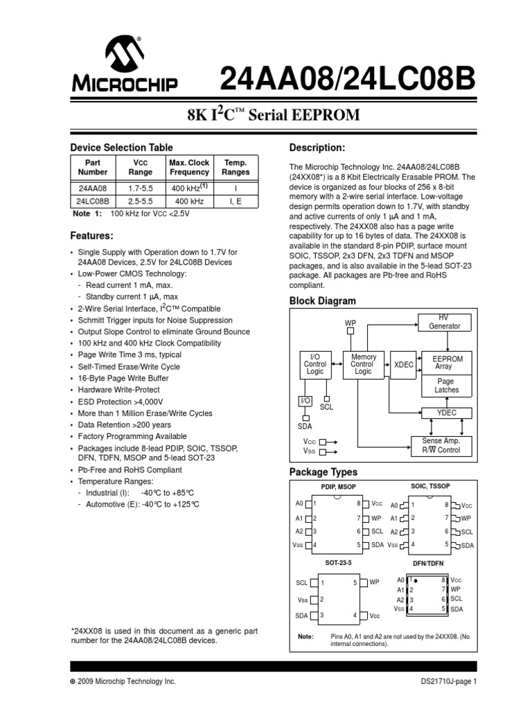 24LC08 | PDF | Bit | Pointer (Computer Programming)
