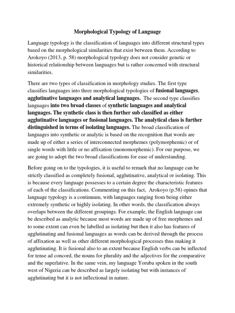 Morphological Typology in 40 Characters | PDF | Morphology (Linguistics ...