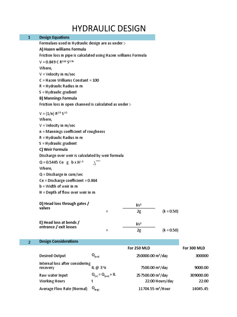 WTP Hydraulic Calculation | PDF | Hydrology | Continuum Mechanics