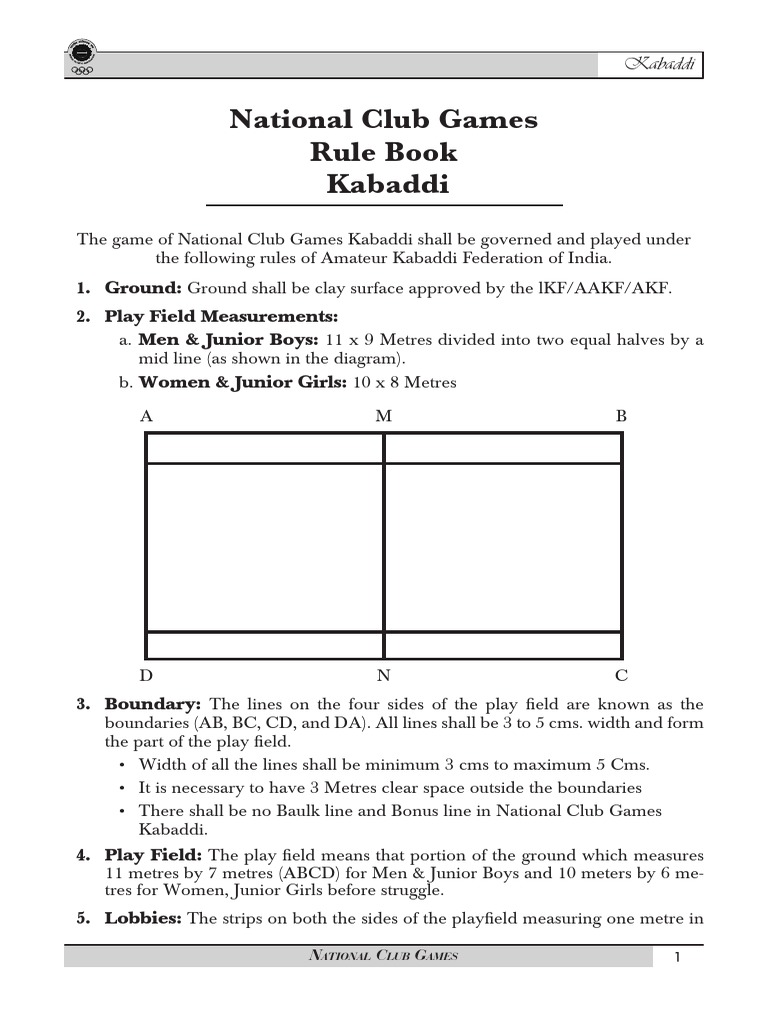 Kabaddi Rule Book Imagine PDF | PDF