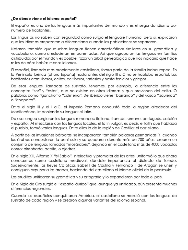 De Dónde Viene El Idioma Español | PDF | Lengua española | latín