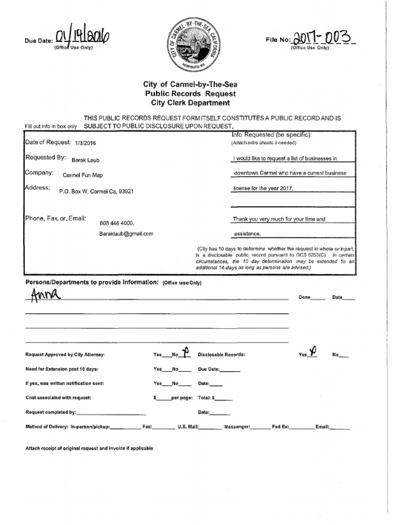 PRA 2017-003 Request & Response | PDF | Email | Privacy