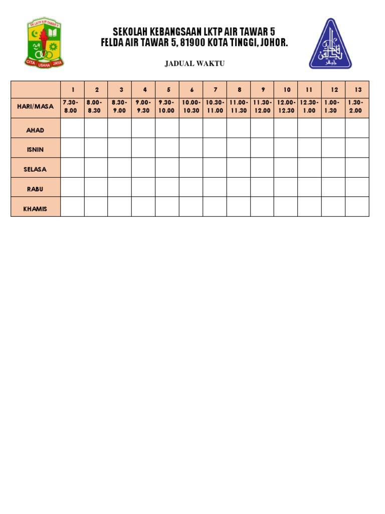 JADUAL WAKTU Template Kosong | PDF