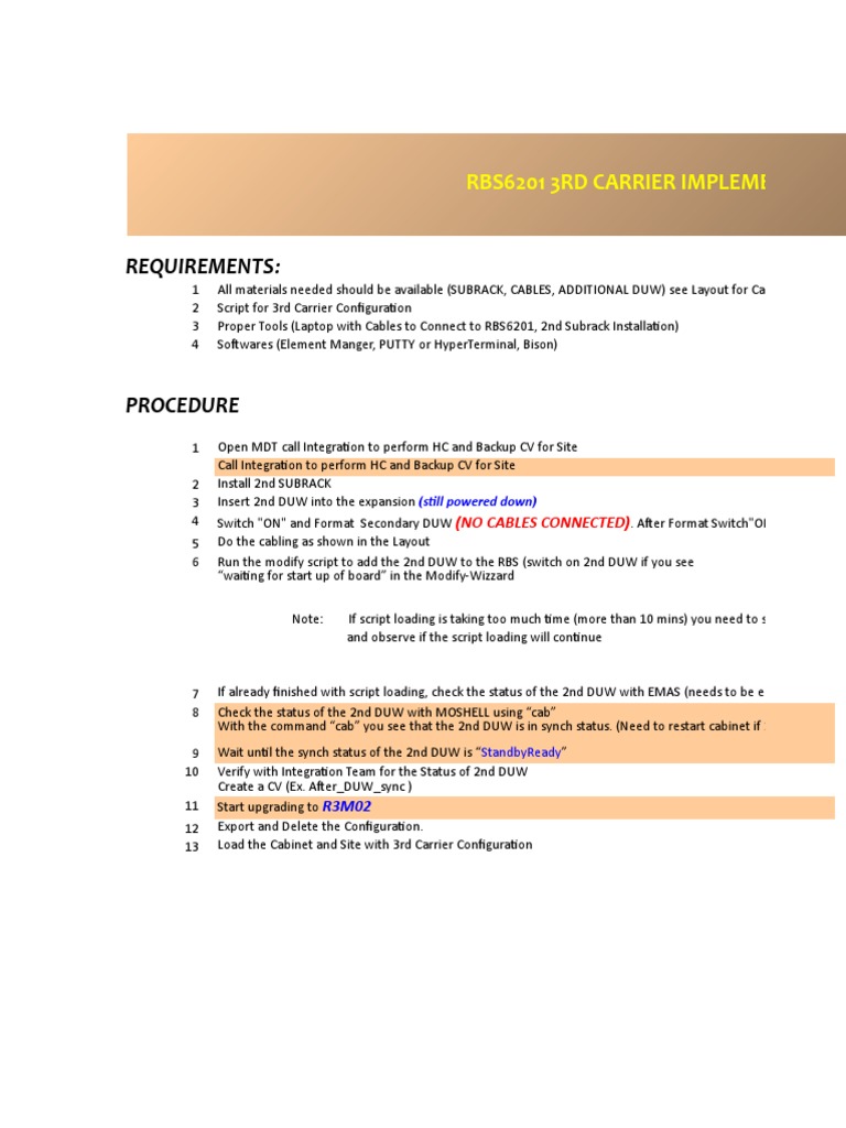 3rd Carrier RBS6201 Procedure | PDF | Computer Hardware | Computing
