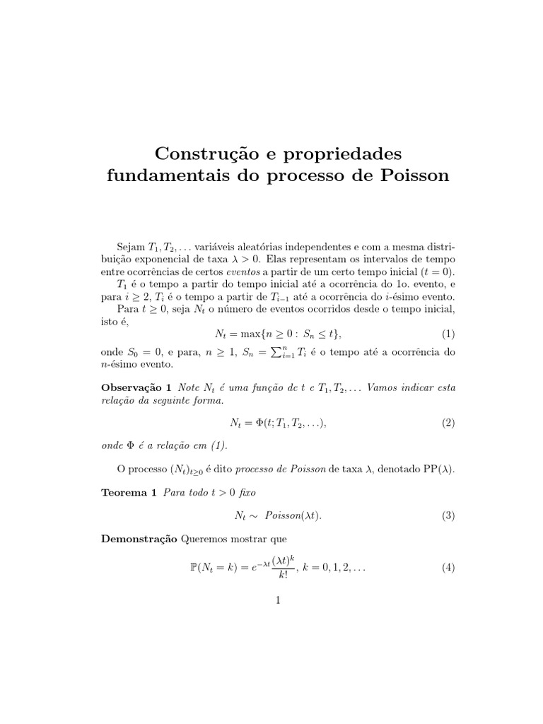 Construcao e Propriedades Fundamentais Do Processos de Poisson | PDF ...